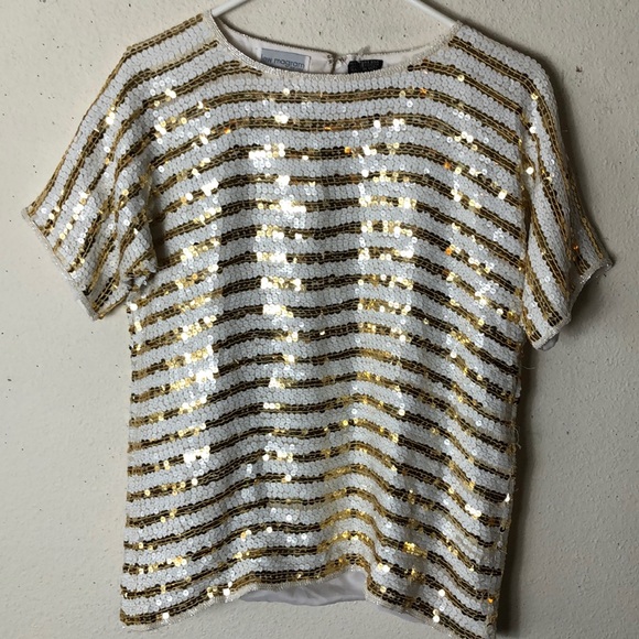 Lew Magram | Tops | Vintage Lew Magram 8s Silk Gold And White Sequins ...